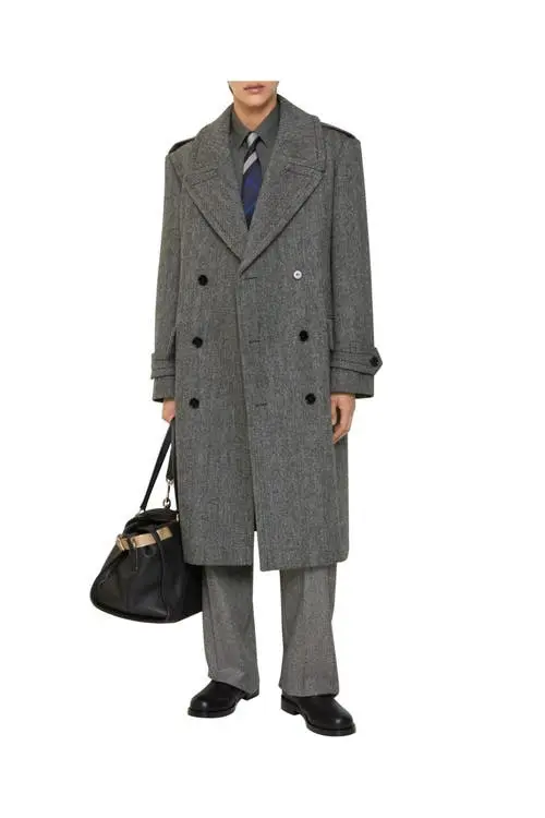 Burberry Long Herringbone Wool Trench Coat