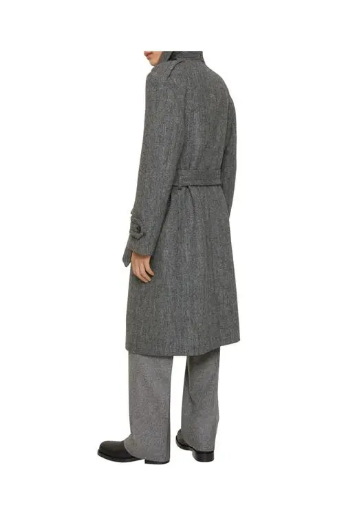 Burberry Long Herringbone Wool Trench Coat