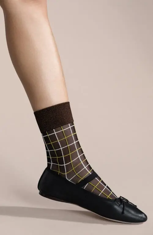 Hansel From Basel Grid Sheer Crew Socks - Yellow-black