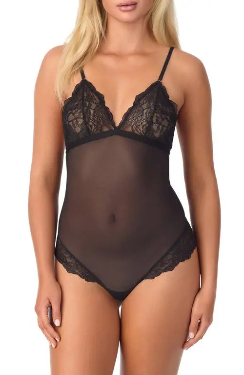 ON GOSSAMER Luxe Lace & Mesh Bodysuit - Black