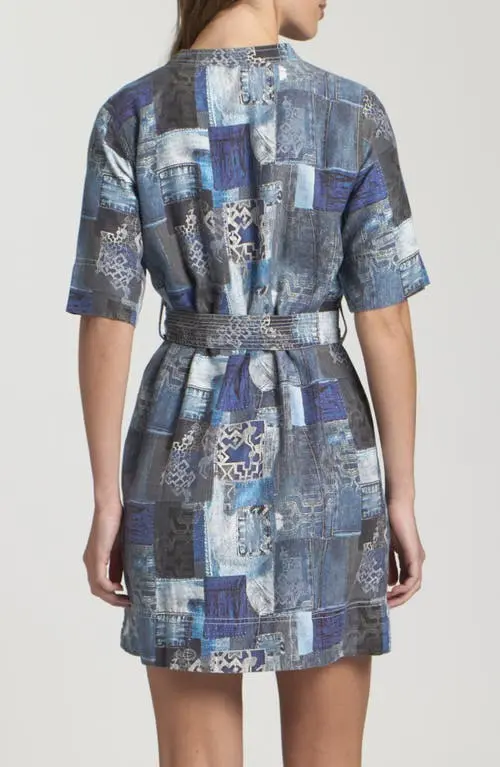 APNY Patchwork Print Belted Midi Dress