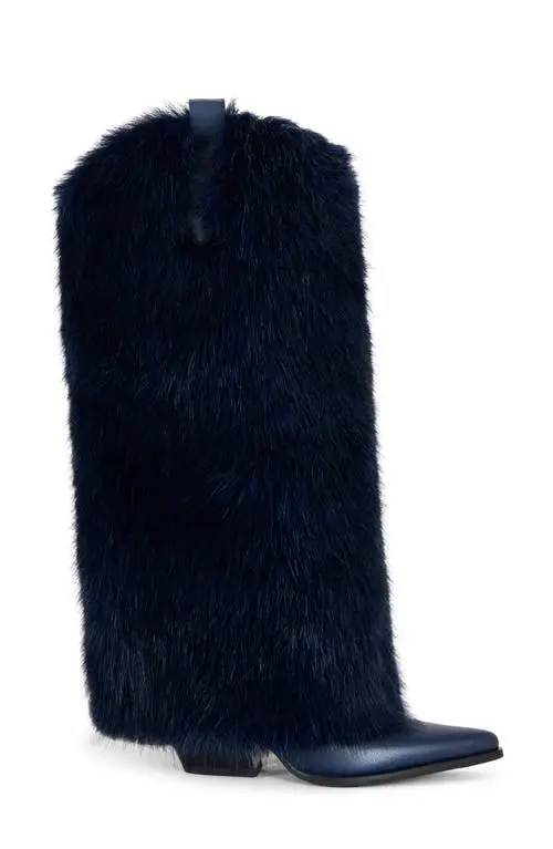 AZALEA WANG Friata Faux Fur Western Boots