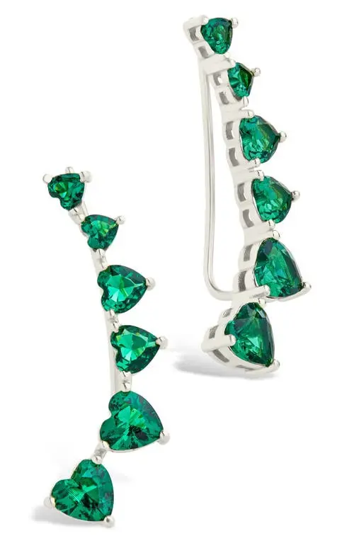 Sterling Forever Jillian Cubic Zirconia Heart Ear Climbers - Silver/green