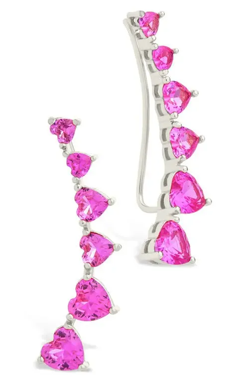 Sterling Forever Jillian Cubic Zirconia Heart Ear Climbers - Silver/pink