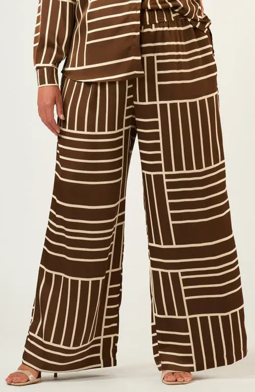 ESTELLE Josie Geo Stripe Satin Wide-leg Pants