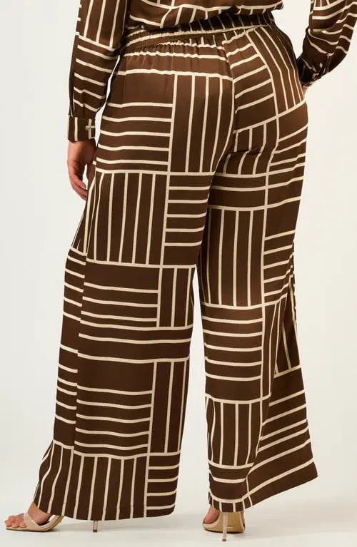 ESTELLE Josie Geo Stripe Satin Wide-leg Pants