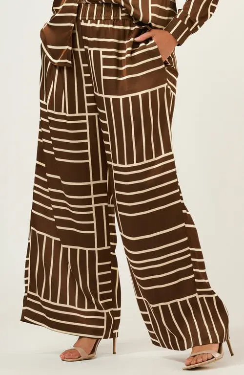 ESTELLE Josie Geo Stripe Satin Wide-leg Pants