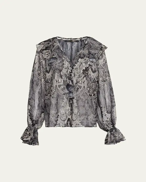 Kobi Halperin Locke Ruffle Tie-neck Blouse - Black Multi
