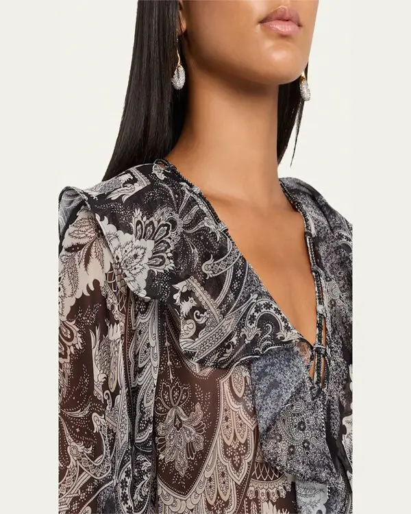 Kobi Halperin Locke Ruffle Tie-neck Blouse - Black Multi