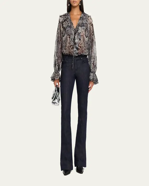 Kobi Halperin Locke Ruffle Tie-neck Blouse - Black Multi