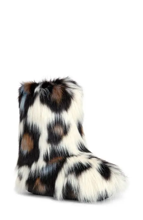 AZALEA WANG Albert Leopard Print Faux Fur Bootie - White Multi