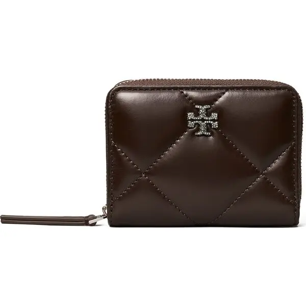 Tory Burch Kira Pavé Diamond Quilted Leather Zip Card Case - Cocoa