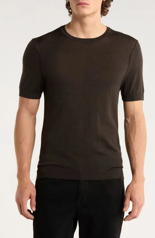 Rag & Bone Aulton Short Sleeve Wool Blend Sweater - Dark Brown