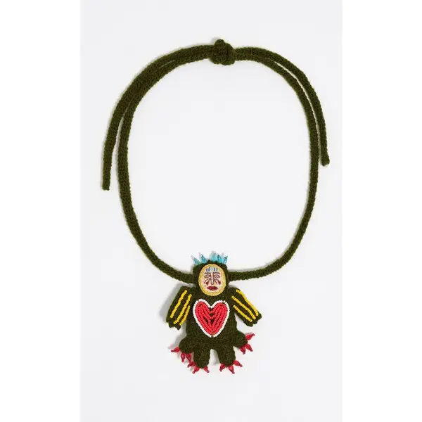 Bimba Y Lola Embroidered Mask Necklace - Green