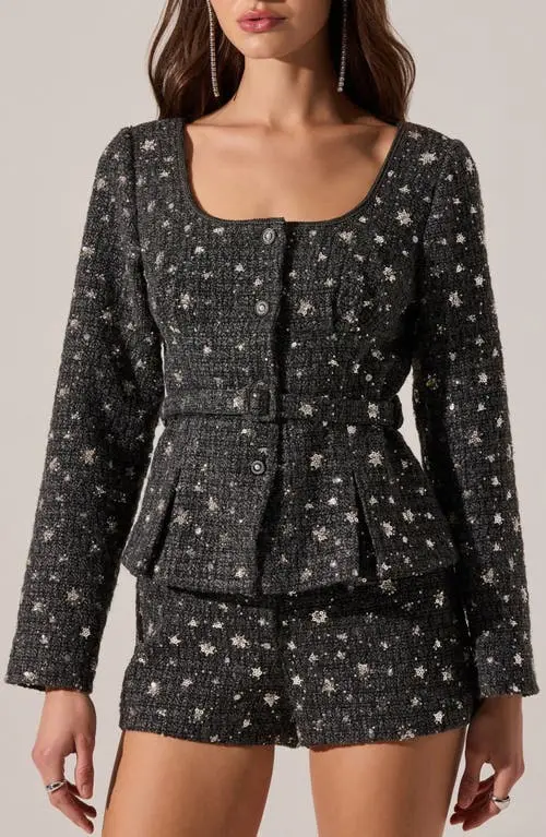 Astr The Label Carolyn Sequin Tweed Jacket