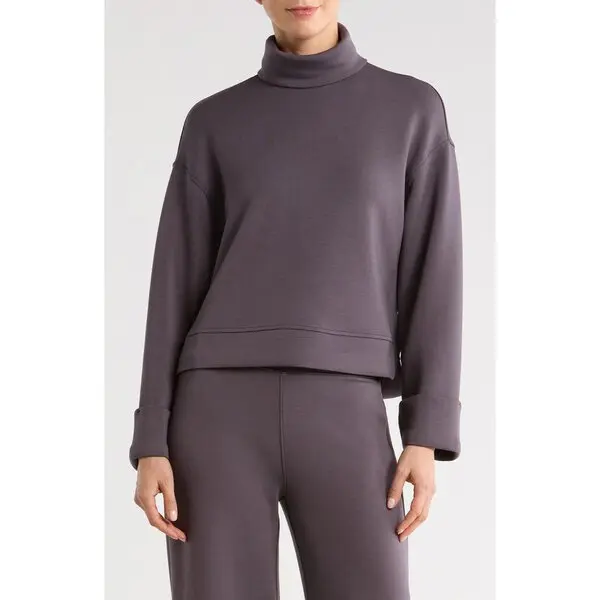 Spanx Cuffed Sleeve Crop Turtleneck Sweatshirt - Storm