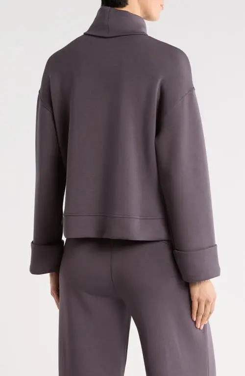 Spanx Cuffed Sleeve Crop Turtleneck Sweatshirt - Storm