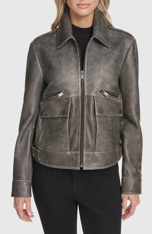 Andrew Marc Addis Aviator Leather Jacket - Black