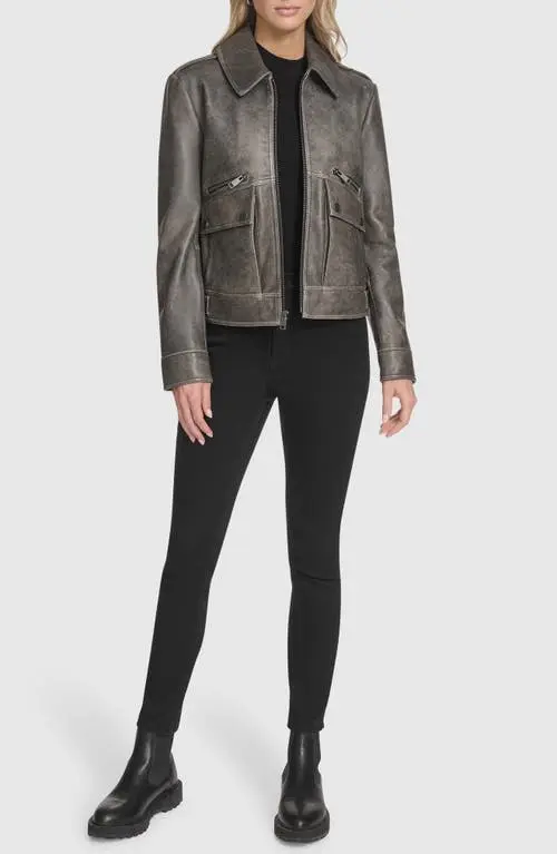 Andrew Marc Addis Aviator Leather Jacket - Black