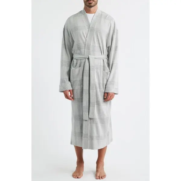 Majestic International Frosted Windows Plaid Cotton Blend Flannel Robe - Grey