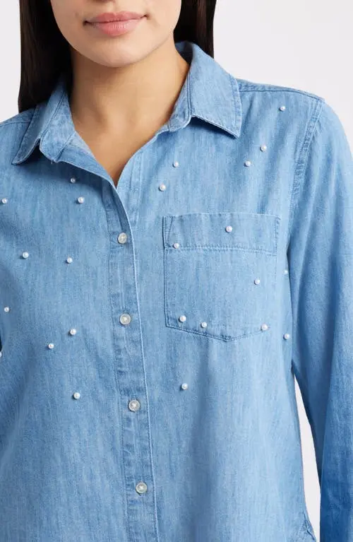 BEACHLUNCHLOUNGE Kenna Pearly Bead Chambray Shirt