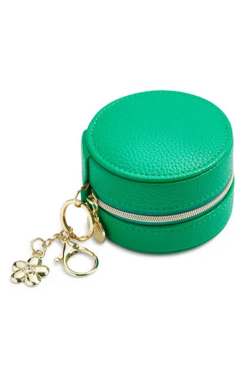 Nordstrom Mini Jewelry Box With Keychain Charm - Green- Gold Flower
