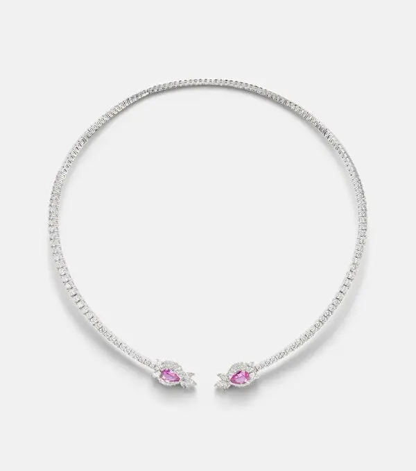 Yeprem 18kt White Gold Choker With Sapphire And Diamonds - Silver