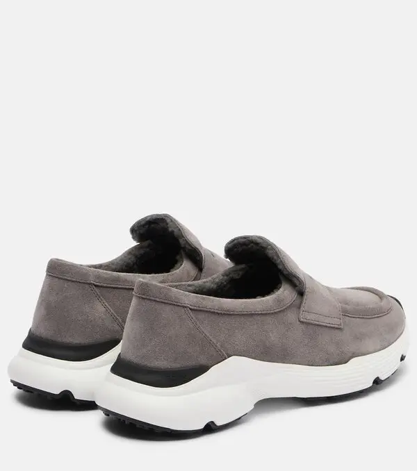 TOD'S Shearling-lined Leather Slip-on Loafers - Grey