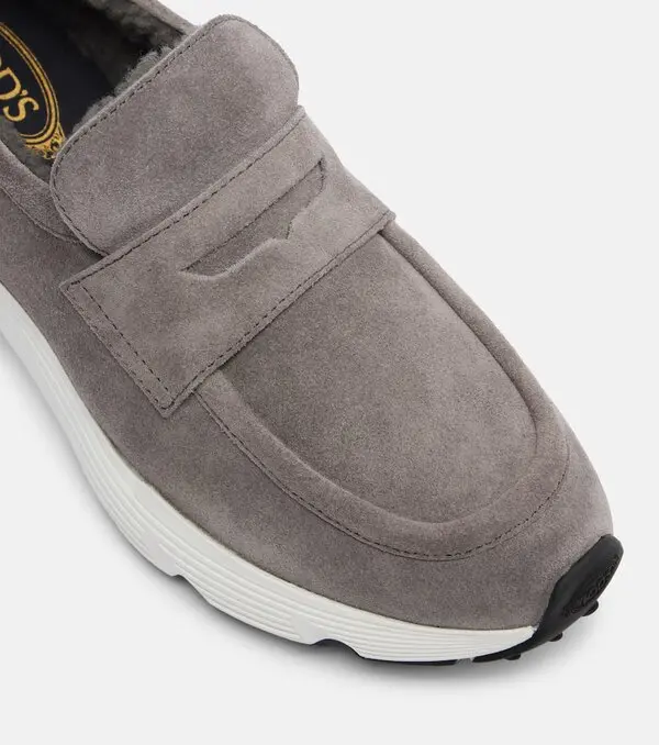 TOD'S Shearling-lined Leather Slip-on Loafers - Grey