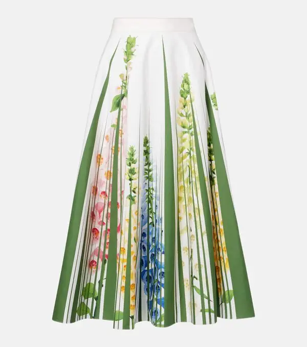 Oscar De La Renta Floral Cotton-blend Poplin Midi Skirt - Multicoloured