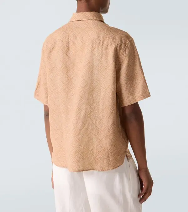 Frescobol Carioca Castro Printed Linen Bowling Shirt - Orange