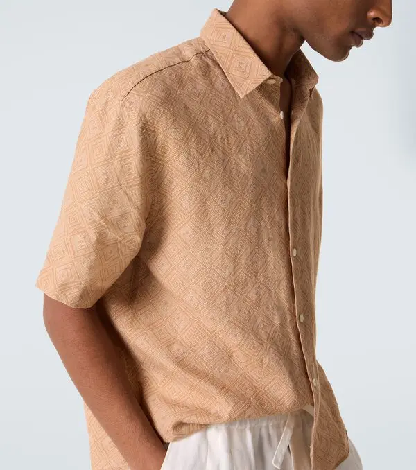 Frescobol Carioca Castro Printed Linen Bowling Shirt - Orange