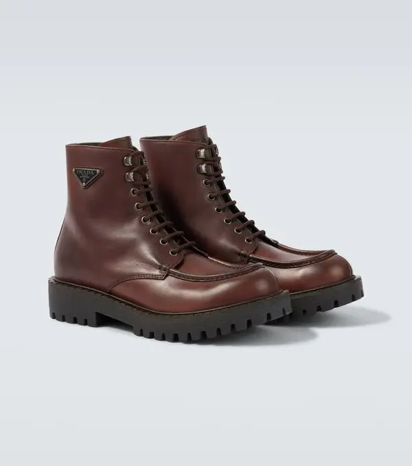 Prada Leather Lace-up Boots - Brown