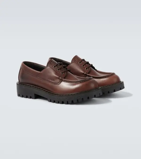 Prada Calf Leather Lace-up Loafers - Brown