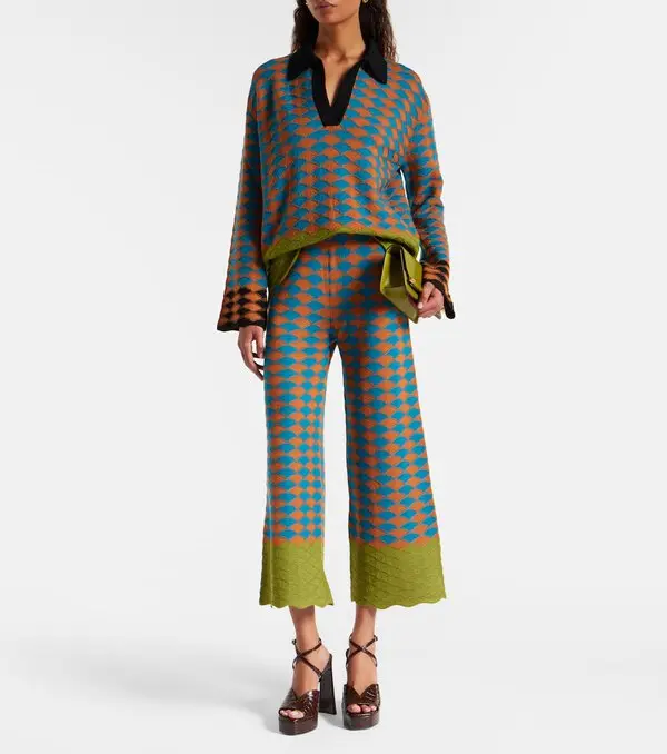 La DoubleJ Intarsia Knitted Straight Wool Pants