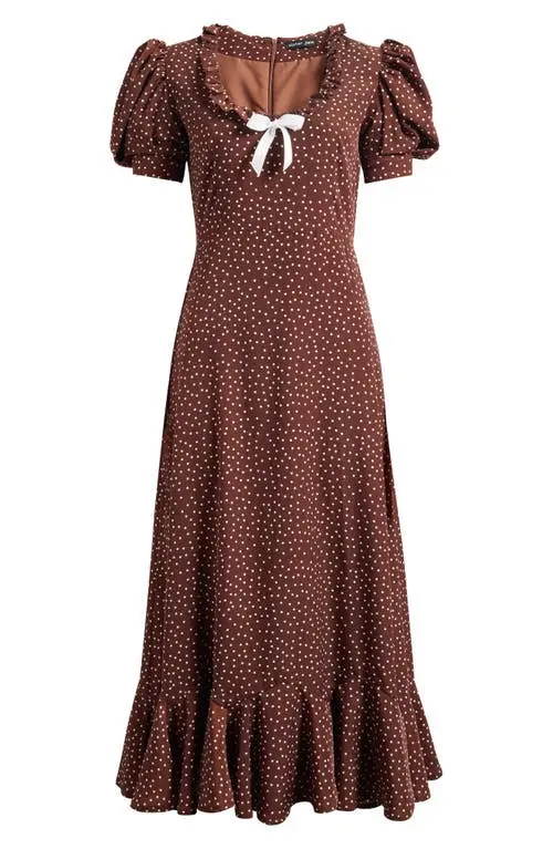sister jane brown dress Sister Jane exclusive puff sleeve bubble hem midaxi dress in chocolate brown