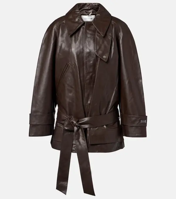 Victoria Beckham Leather Jacket With Detachable Belt - Brown