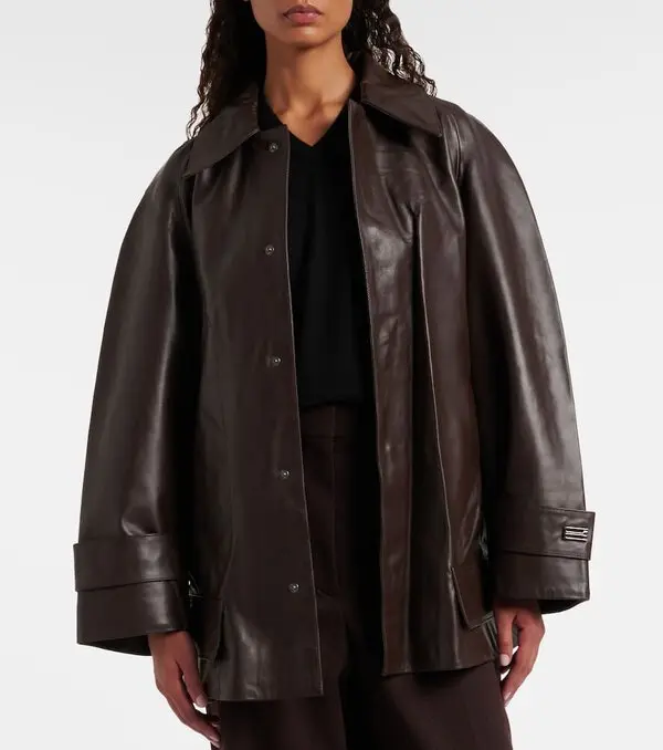 Victoria Beckham Leather Jacket With Detachable Belt - Brown