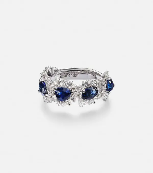SUZANNE KALAN 18kt White Gold Ring With Sapphires And Diamonds - Silver