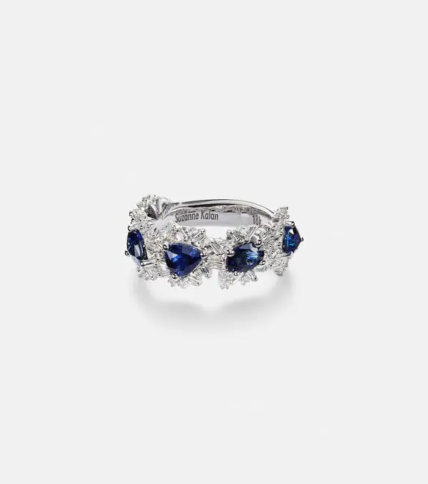 SUZANNE KALAN 18kt White Gold Ring With Sapphires And Diamonds - Silver
