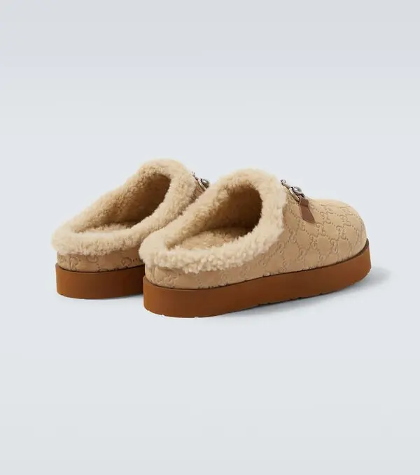 Gucci Gg Shearling-trimmed Suede Mules