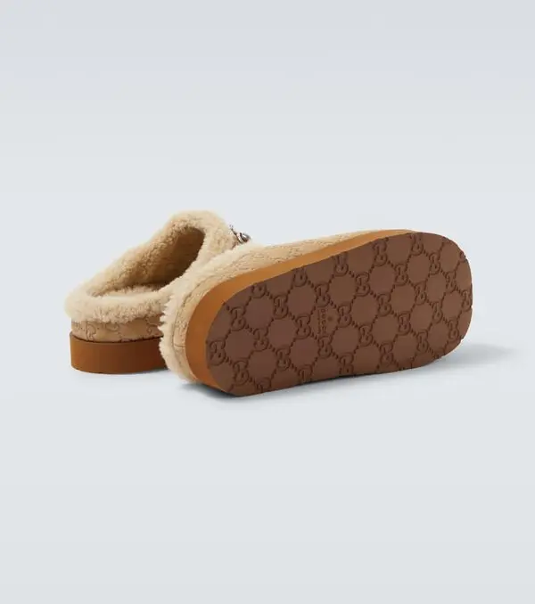 Gucci Gg Shearling-trimmed Suede Mules
