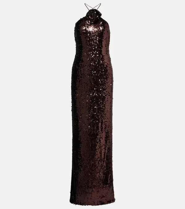 Magda Butrym Floral-appliqué Sequined Gown - Brown