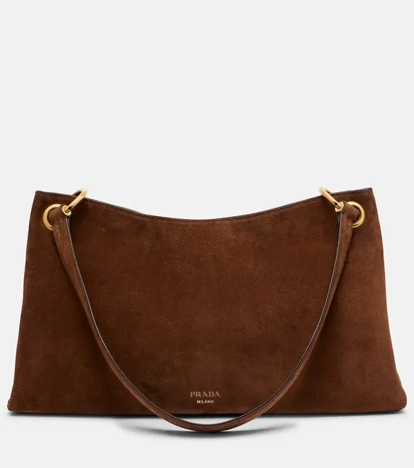 Prada Etude Large Suede Shoulder Bag - Brown