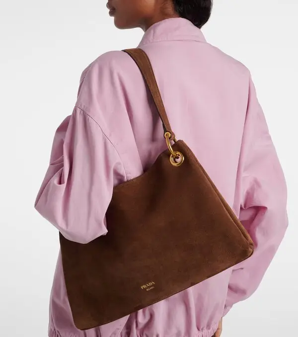 Prada Etude Large Suede Shoulder Bag - Brown