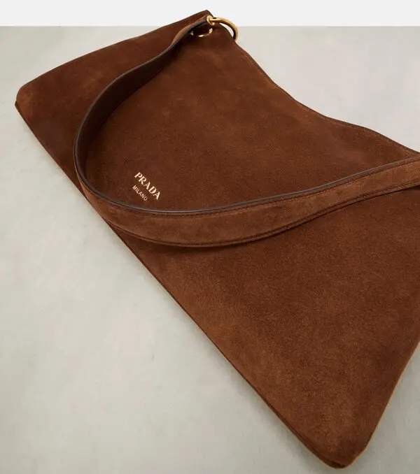 Prada Etude Large Suede Shoulder Bag - Brown