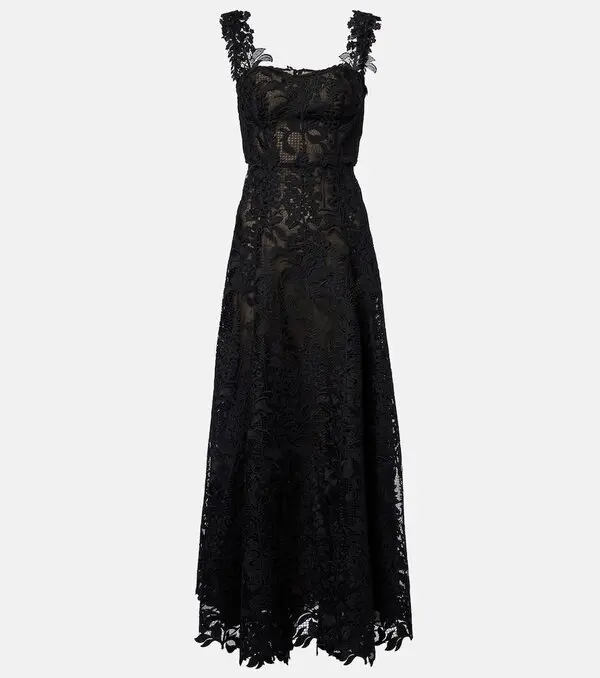 Oscar De La Renta Guipure Lace Bustier Gown - Black