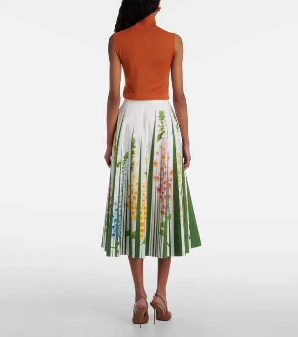 Oscar De La Renta Floral Cotton-blend Poplin Midi Skirt