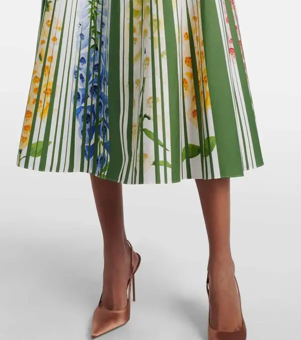 Oscar De La Renta Floral Cotton-blend Poplin Midi Skirt