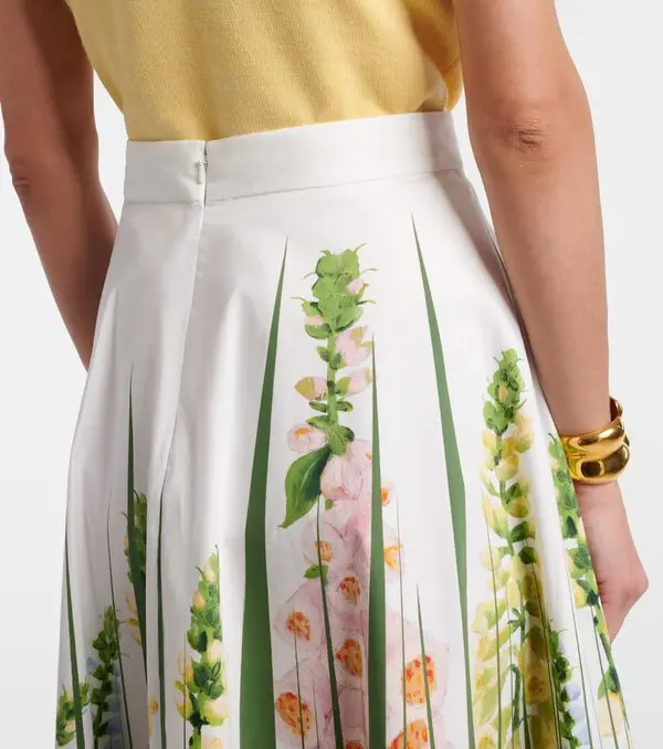 Oscar De La Renta Floral Cotton-blend Poplin Midi Skirt